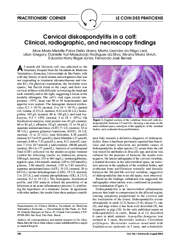 (PDF) Cervical Diskospondylitis in a Calf Case Study