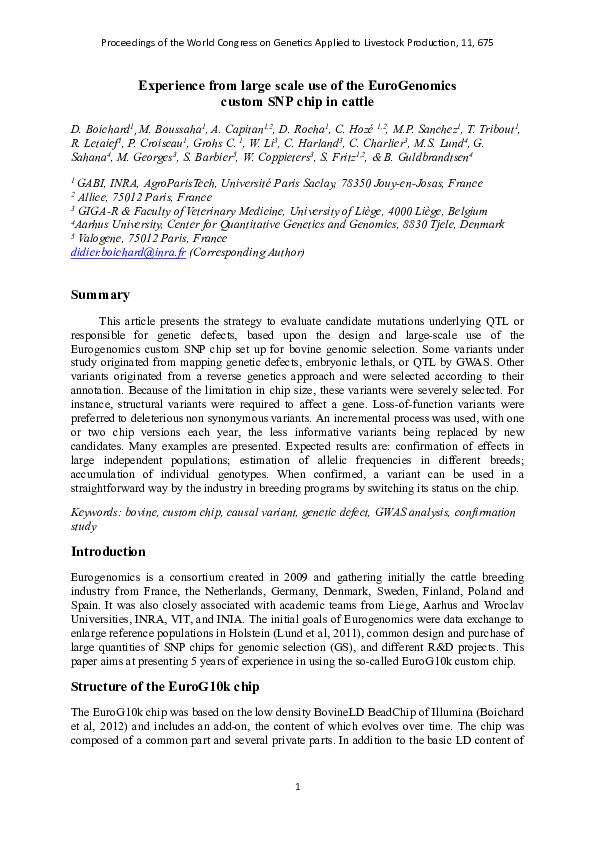 (PDF) Experience from large scale use of the EuroGenomics custom SNP ...