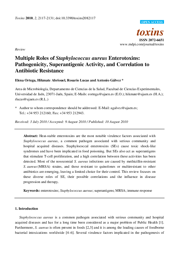 Pdf Multiple Roles Of Staphylococcus Aureus Enterotoxins Pathogenicity Superantigenic