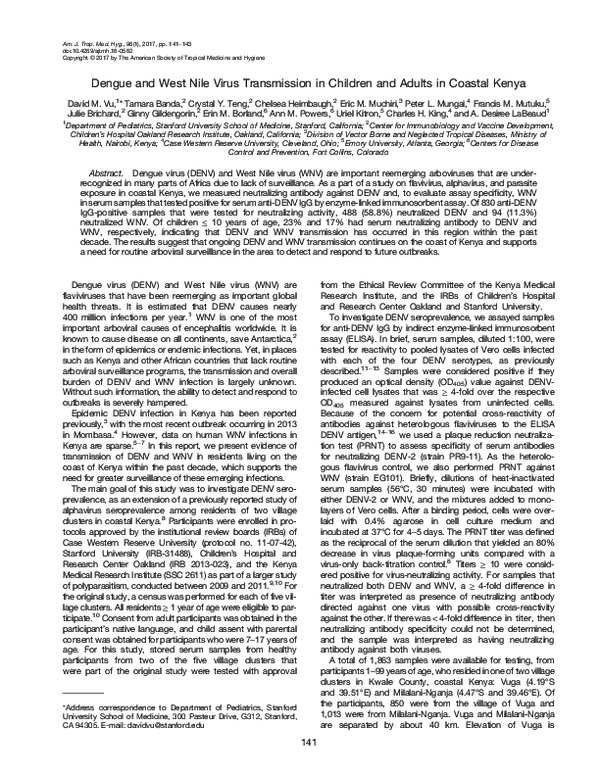 (PDF) Dengue and West Nile Virus Transmission in Children and Adults in ...
