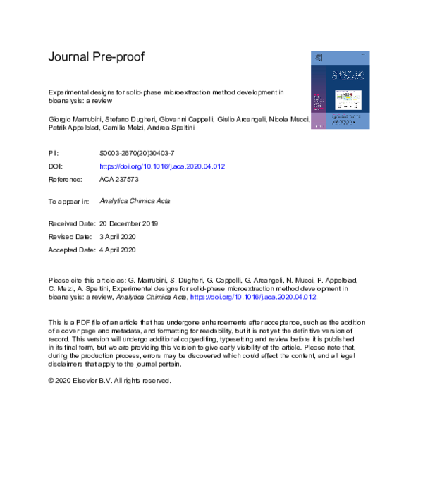 Pdf Experimental Designs For Solid Phase Microextraction Method