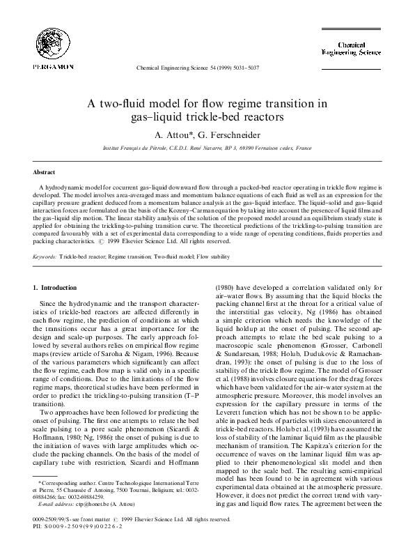 Pdf A Two Fluid Model For Flow Regime Transition In Gas Liquid Trickle Bed Reactors