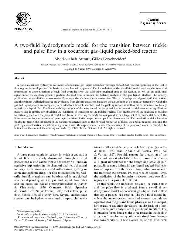 Pdf A Two Fluid Hydrodynamic Model For The Transition Between Trickle And Pulse Flow In A