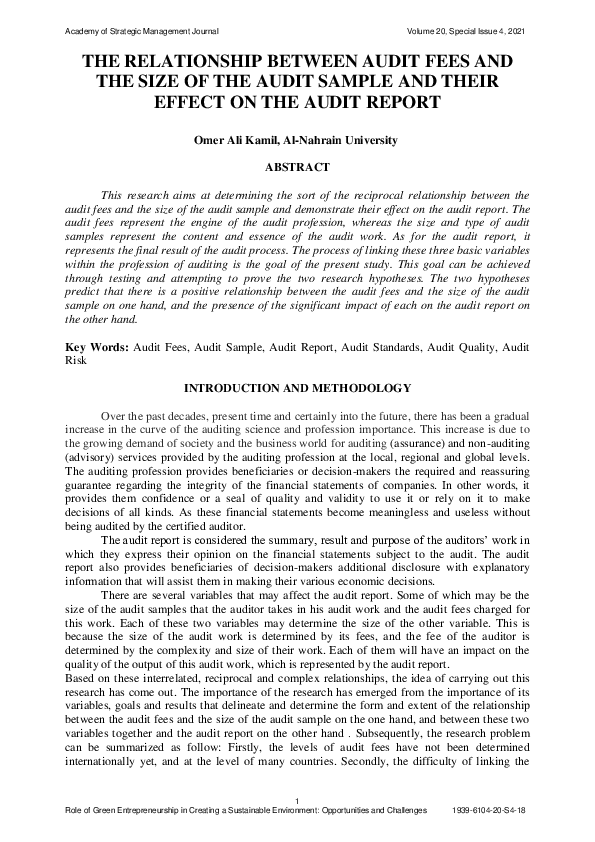 (PDF) The Relationship Between Audit Fees and the Size of the Audit ...