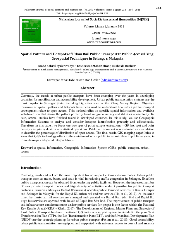 (PDF) Spatial Pattern and Hotspots of Urban Rail Public Transport to Public Access Using ...