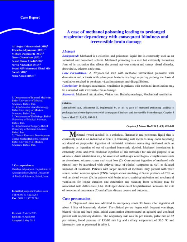 (PDF) A case of methanol poisoning leading to prolonged respirator ...