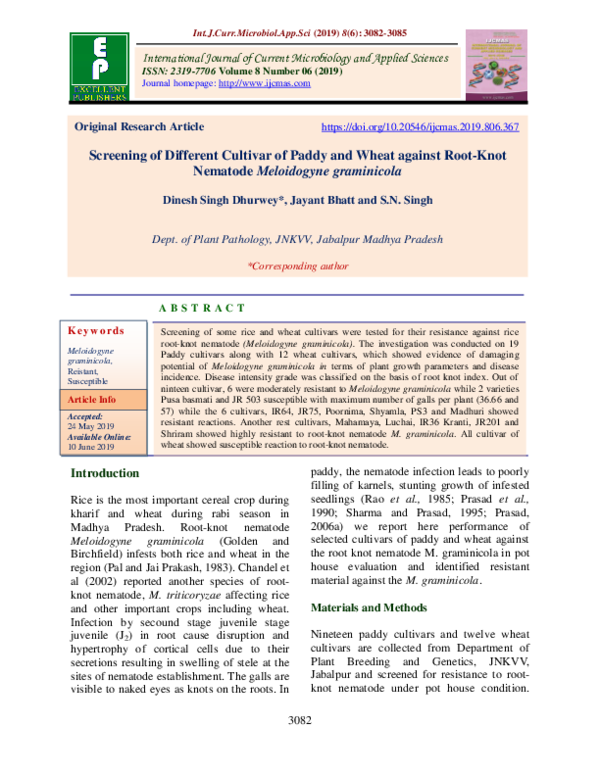 (PDF) Screening of Different Cultivar of Paddy and Wheat against Root ...