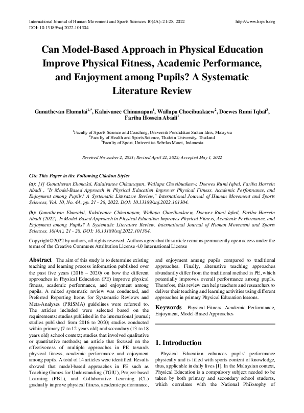 (PDF) Can Model-Based Approach in Physical Education Improve Physical ...