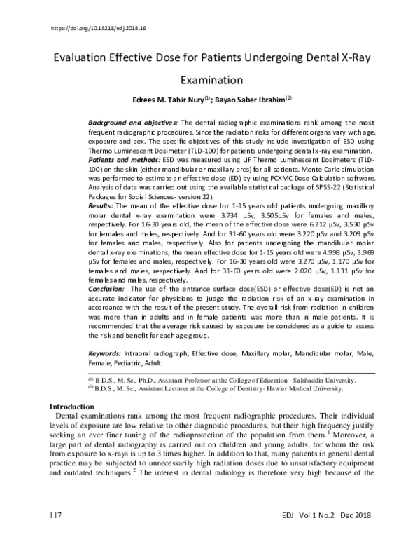 (PDF) Evaluation Effective Dose for Patients Undergoing Dental X-Ray ...
