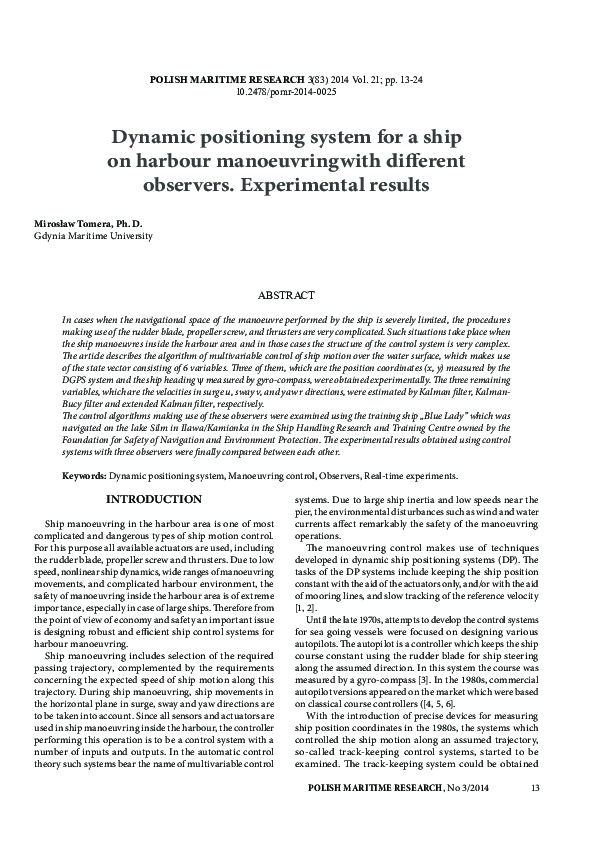 (PDF) Dynamic Positioning System for a Ship on Harbour Manoeuvring with Different Observers ...