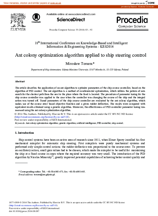(PDF) Ant Colony Optimization Algorithm Applied to Ship Steering Control