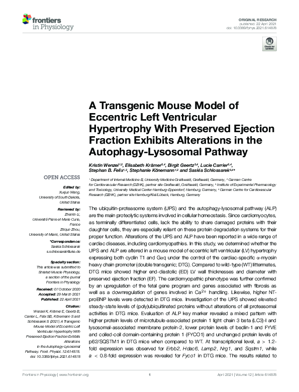 (PDF) A Transgenic Mouse Model of Eccentric Left Ventricular Hypertrophy With Preserved Ejection ...