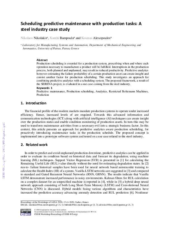 (PDF) Scheduling Predictive Maintenance with Production Tasks: A Steel ...