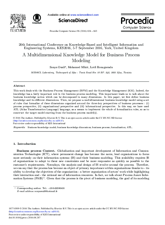 (PDF) A Multidimensional Knowledge Model for Business Process Modeling