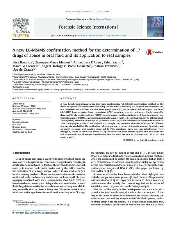(PDF) A new LC-MS/MS confirmation method for the determination of 17 drugs of abuse in oral ...