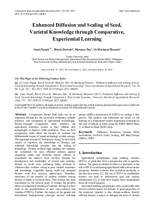 (PDF) Enhanced Diffusion and Scaling of Seed, Varietal Knowledge through Comparative ...