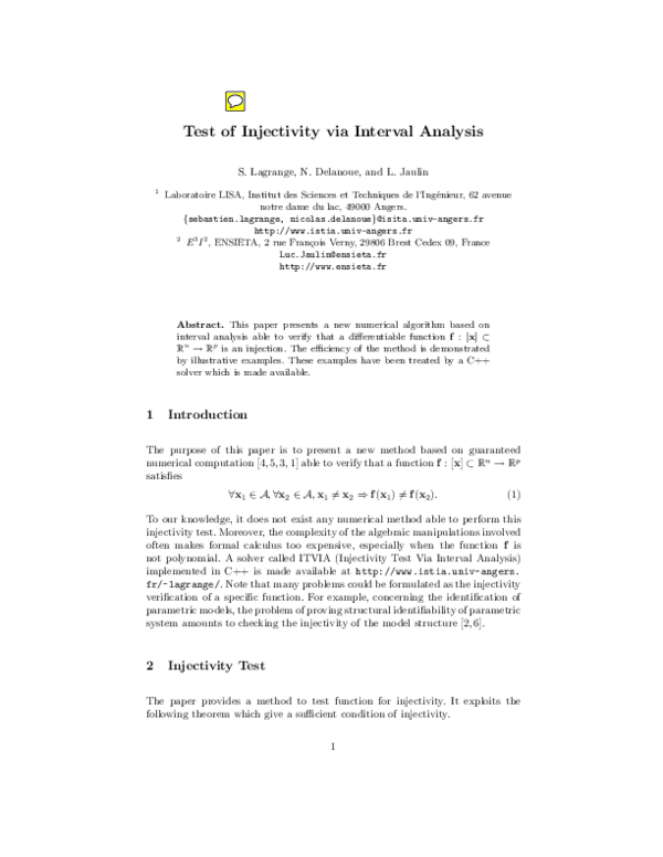 (PDF) Test of Injectivity via Interval Analysis