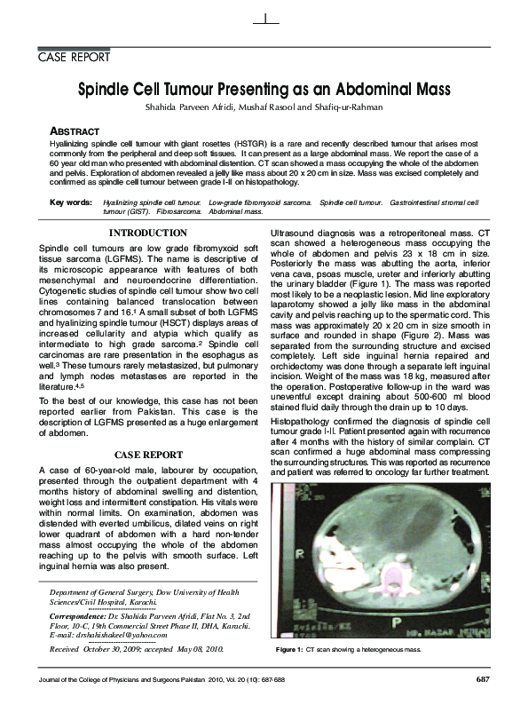 (PDF) Spindle cell tumour presenting as an abdominal mass