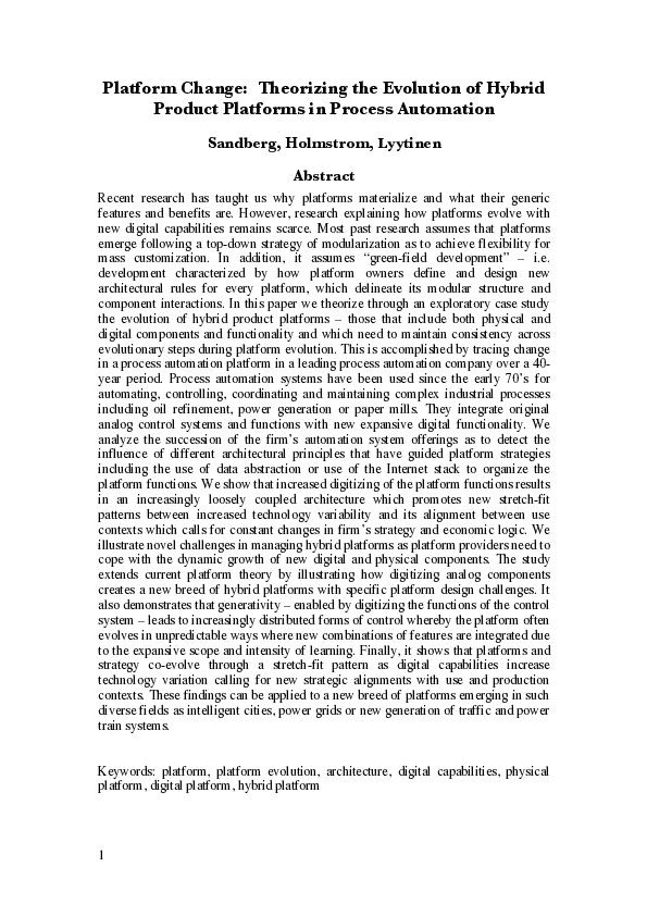(PDF) Platform Change: Theorizing the Evolution of Hybrid Product ...