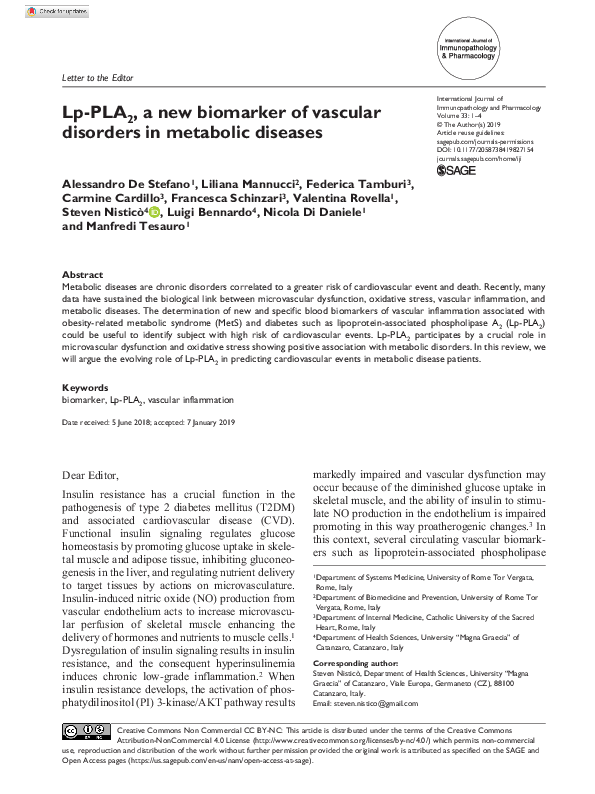 (PDF) Lp-PLA2, a new biomarker of vascular disorders in metabolic diseases