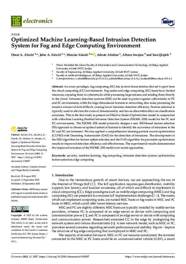 Pdf Optimized Machine Learning Based Intrusion Detection System For Fog And Edge Computing