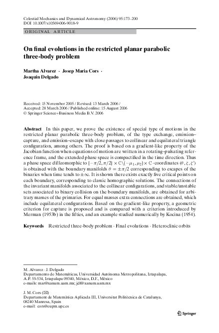 (PDF) On final evolutions in the restricted planar parabolic three-body ...