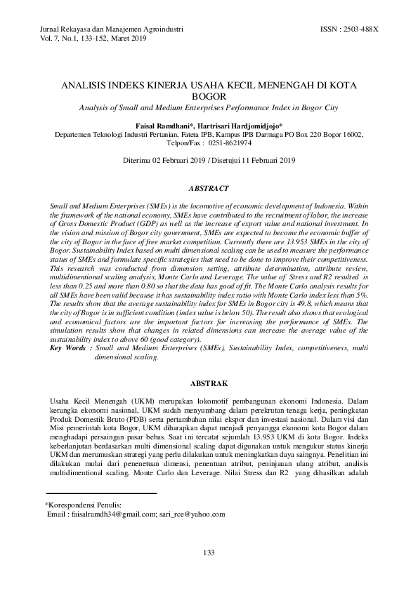 (PDF) Analisis Indeks Kinerja Usaha Kecil Menengah DI Kota Bogor
