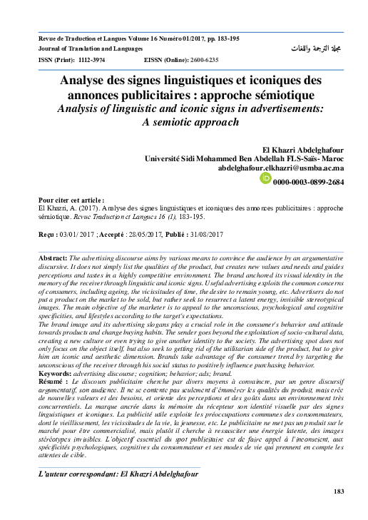 (PDF) Analyse des signes linguistiques et iconiques des annonces ...