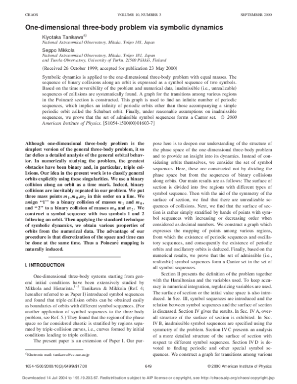 (PDF) One-dimensional three-body problem via symbolic dynamics