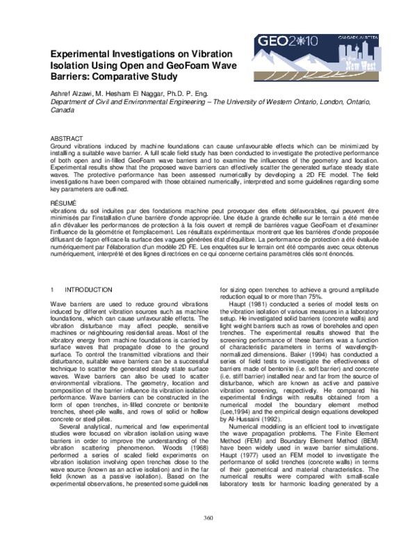 (PDF) Experimental Investigations on Vibration Isolation Using Open and GeoFoam Wave Barriers ...