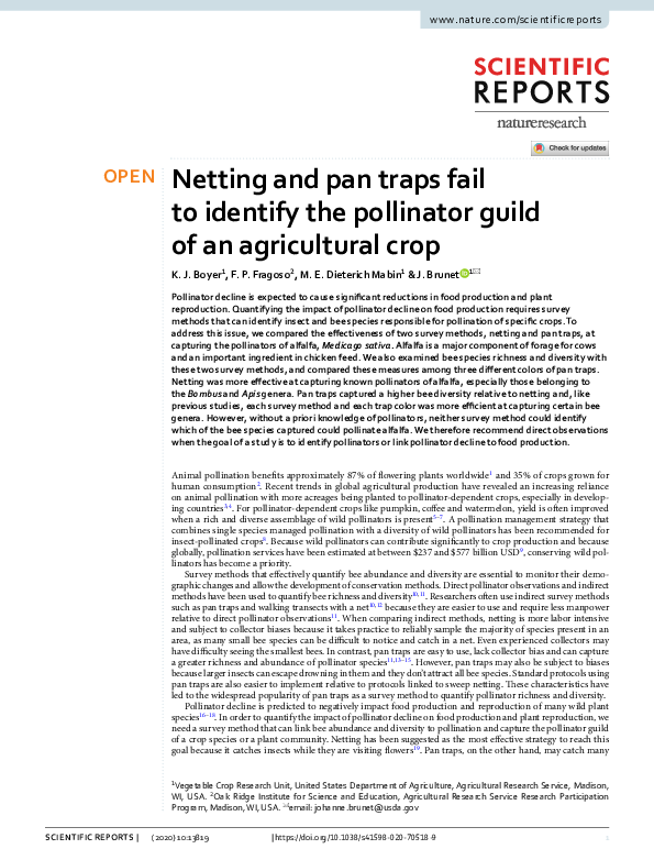 (PDF) Netting and pan traps fail to identify the pollinator guild of an ...