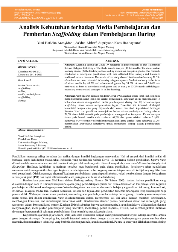 (PDF) Analisis Kebutuhan terhadap Media Pembelajaran dan Pemberian Scaffolding dalam ...