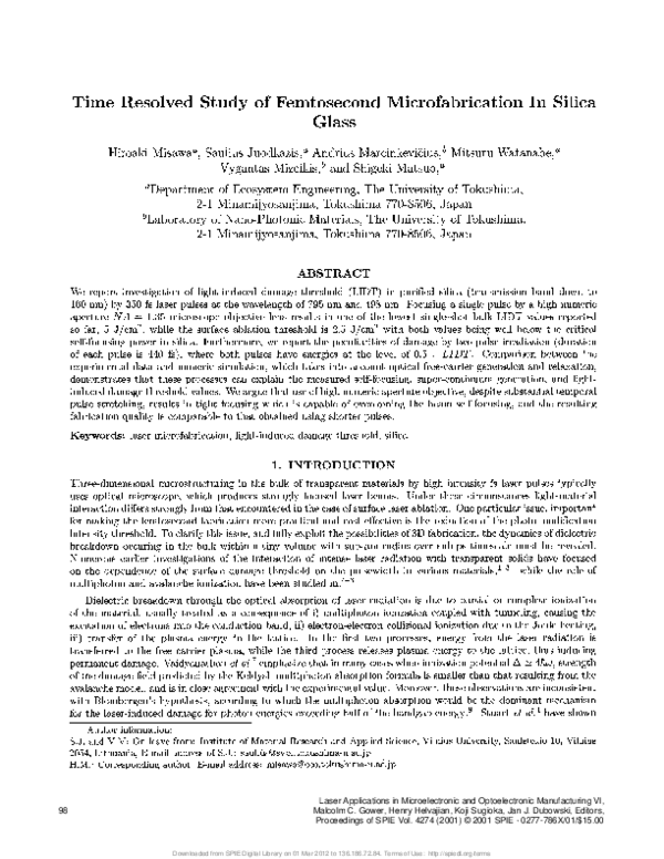 (PDF) Time-resolved study of femtosecond microfabrication in silica glass