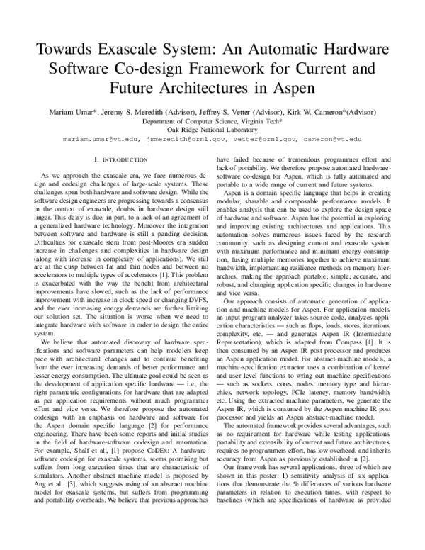 Pdf Towards Exascale System An Automatic Hardware Software Co Design Framework For Current