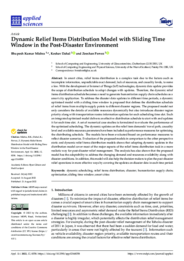(PDF) Dynamic Relief Items Distribution Model with Sliding Time Window in the Post-Disaster ...