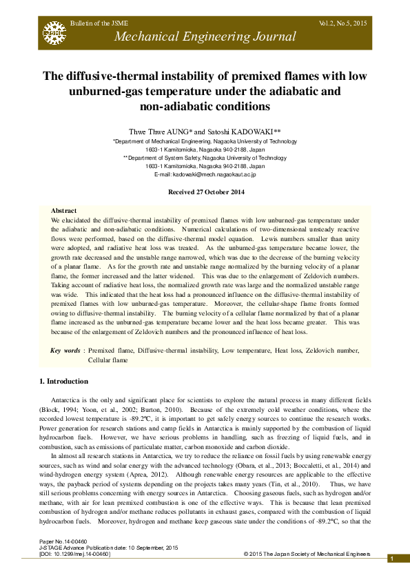 (PDF) The diffusive-thermal instability of premixed flames with low ...
