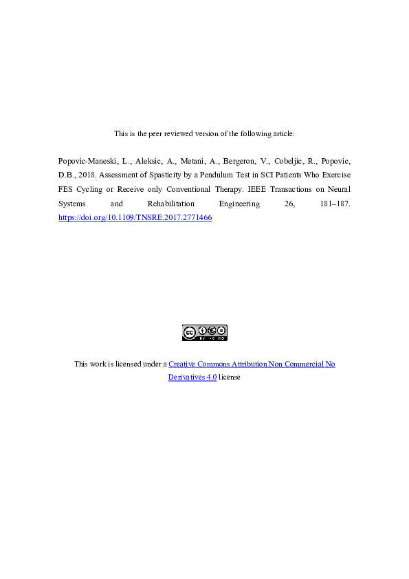 (PDF) Assessment of Spasticity by a Pendulum Test in SCI Patients Who ...