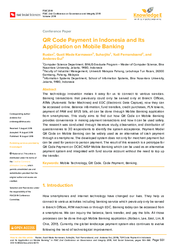 (PDF) QR Code Payment in Indonesia and Its Application on Mobile Banking