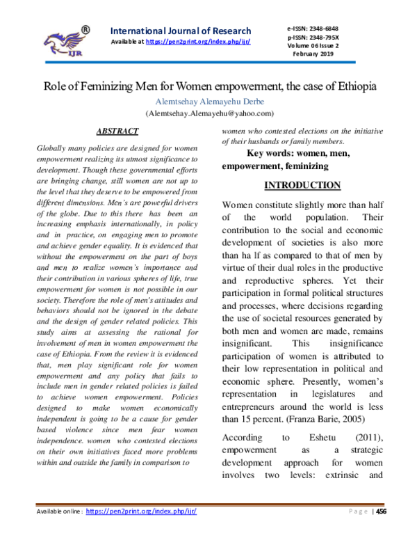 (PDF) Role of Feminizing Men for Women empowerment, the case of Ethiopia