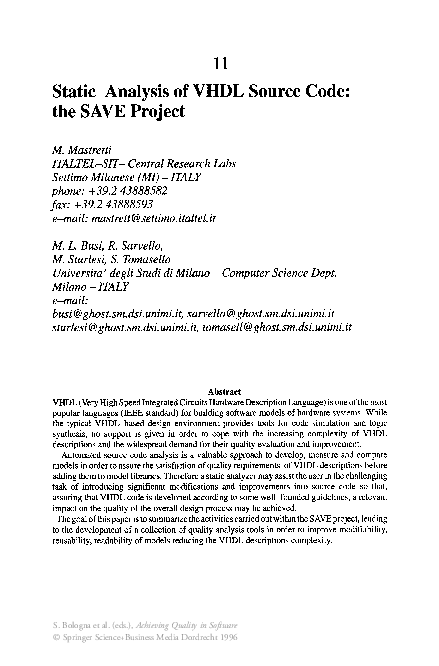 Pdf Static Analysis Of Vhdl Source Code The Save Project Mirella Mastretti