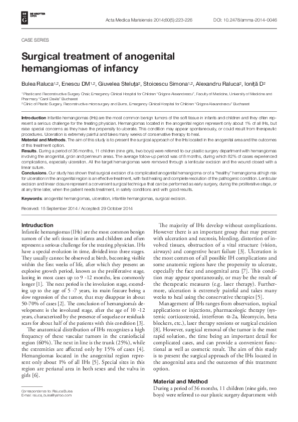 (PDF) Surgical treatment of anogenital hemangiomas of infancy