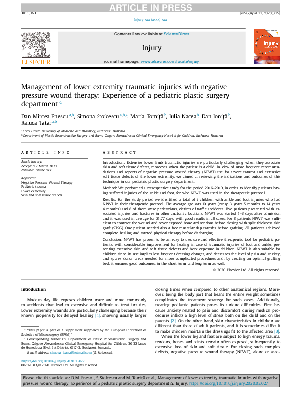 (PDF) Management of lower extremity traumatic injuries with negative ...