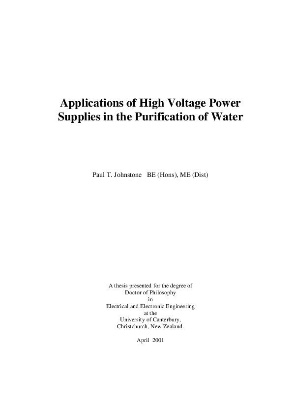 (PDF) Applications of High Voltage Power Supplies in the Purification ...