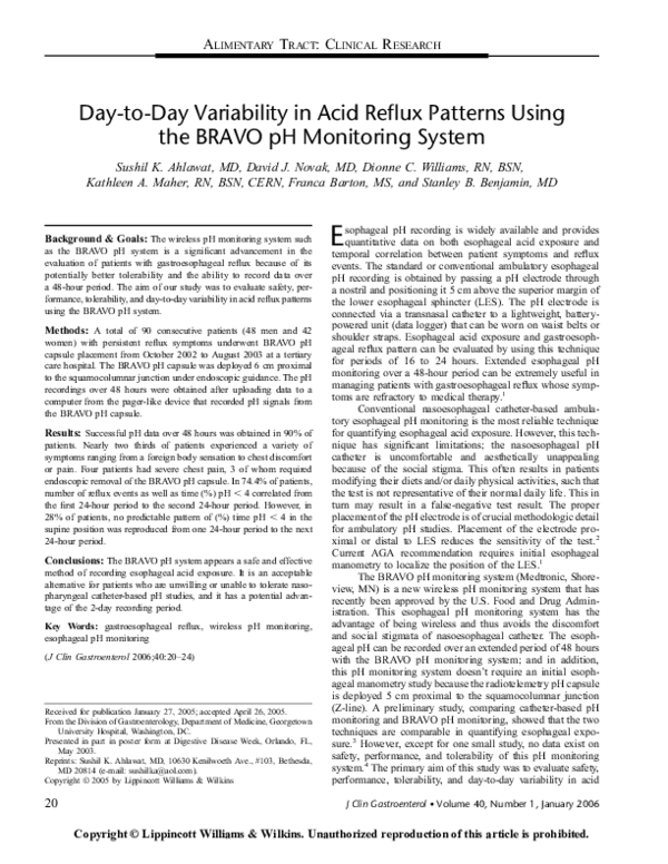 (PDF) Day-to-Day Variability in Acid Reflux Patterns Using the BRAVO pH ...