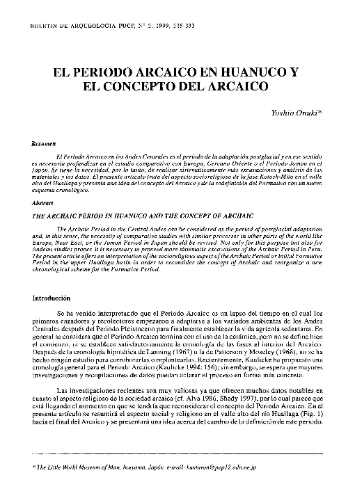 (PDF) El Periodo Arcaico en Huánuco y el concepto del Arcaico