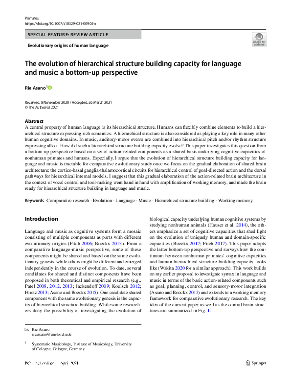 (PDF) The evolution of hierarchical structure building capacity for language and music: a bottom ...