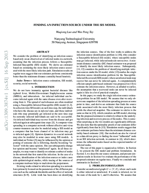 (PDF) Finding an infection source under the SIS model