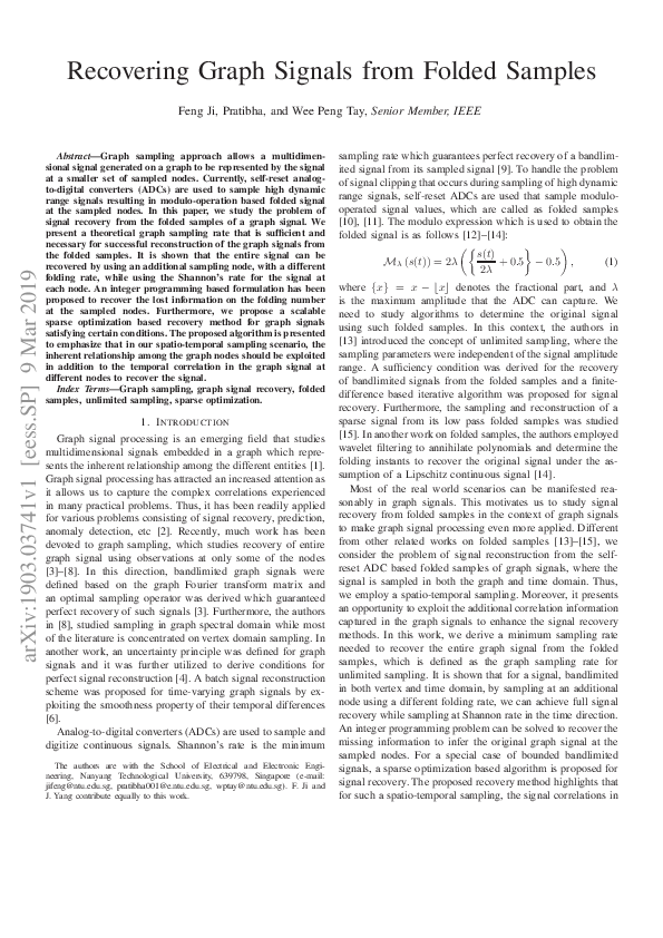 (PDF) Recovering Graph Signals from Folded Samples