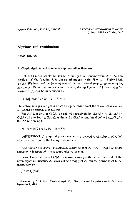 (PDF) Algebras and combinators