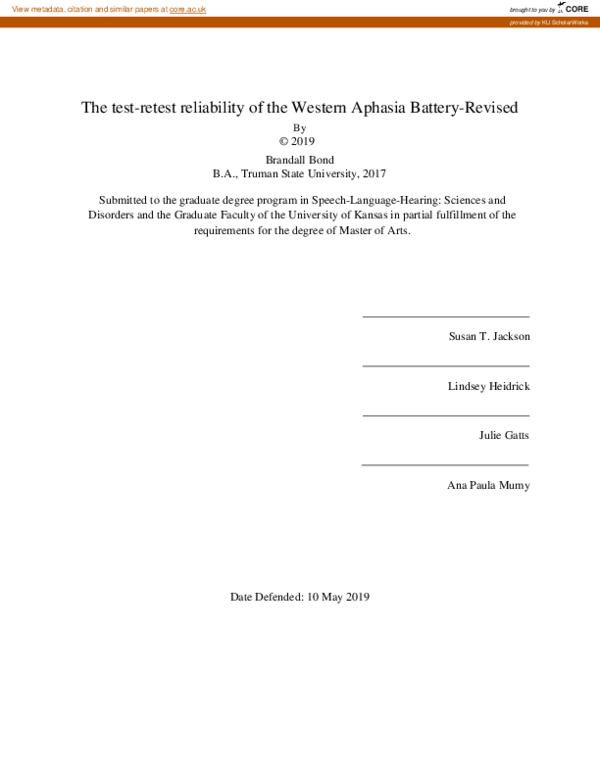 (PDF) The test-retest reliability of the Western Aphasia Battery-Revised